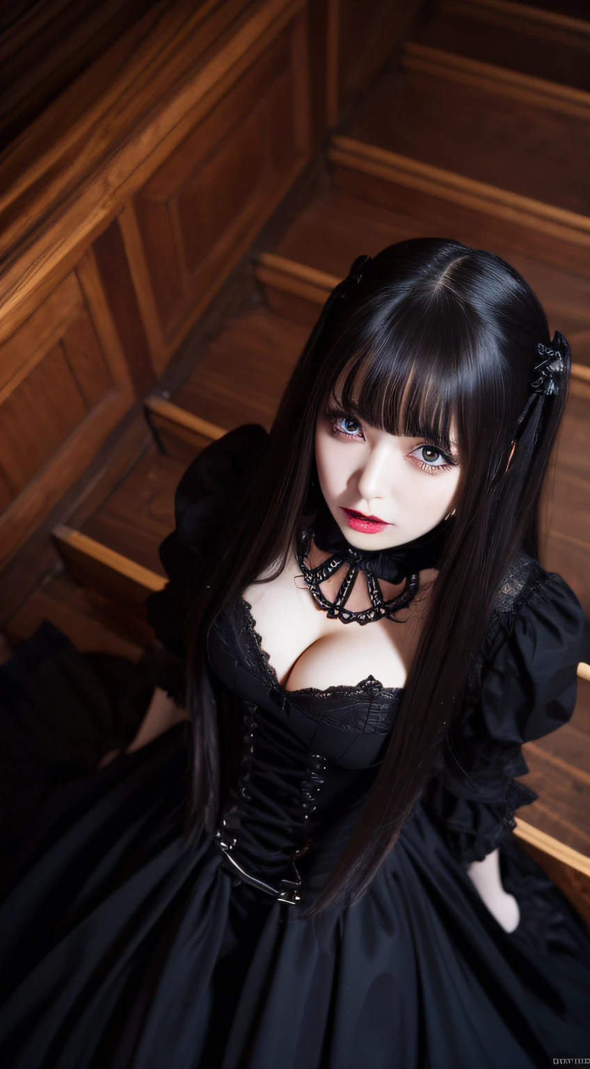 Gothic lolita、from above,Ahegao｟Colossal tits:1.2｠,｟Skin revealing｠、Breast Pulling Pose ...