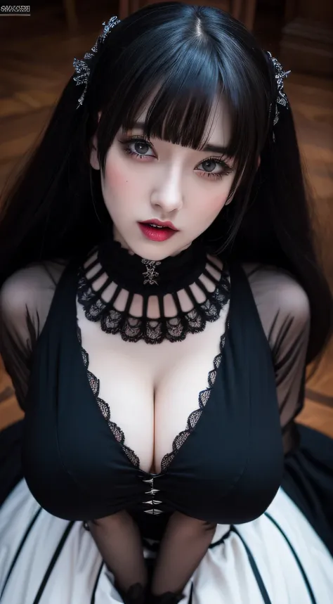 Gothic lolita、Ahegao、｟Skin revealing｠、Breast Pulling Pose、crisp image、absolutely outstanding ...