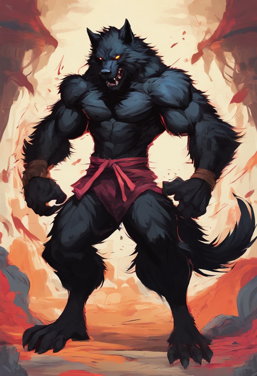 A painting of a werewolf with a red belt and a red shirt - SeaArt AI