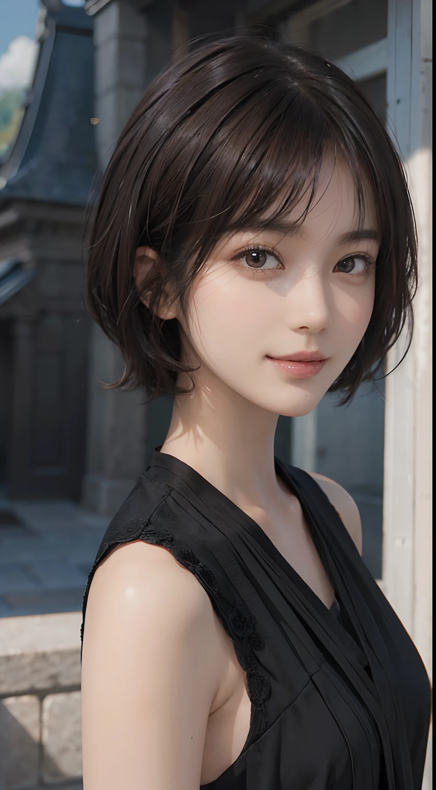 (((Black-short-hair))), Skyland Temple, Pose Seductive, (A hyper-realistic), (Illustration ...