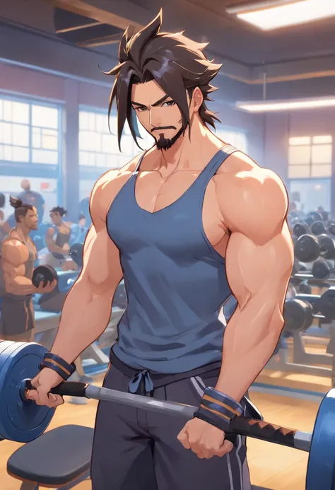 hanzo Overwatch, corpo inteiro,Picking up heavy in a bodybuilding gym ...