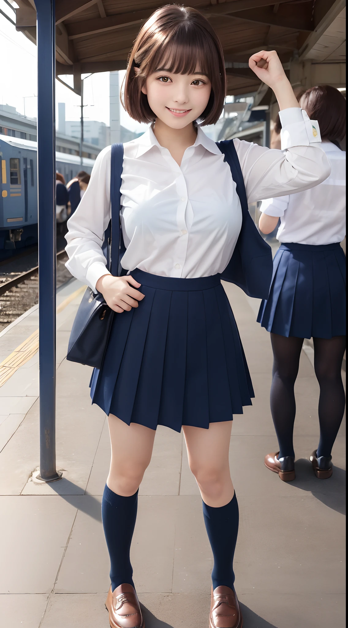 Arafed asian woman in a skirt and white shirt posing for a picture - SeaArt AI