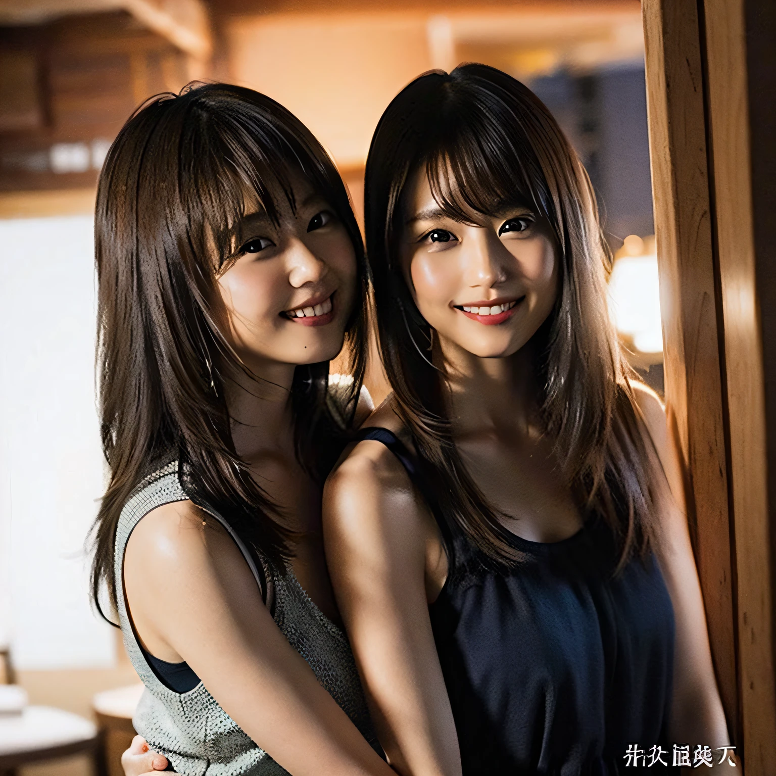 Two asian women standing next to each other in a room - SeaArt AI