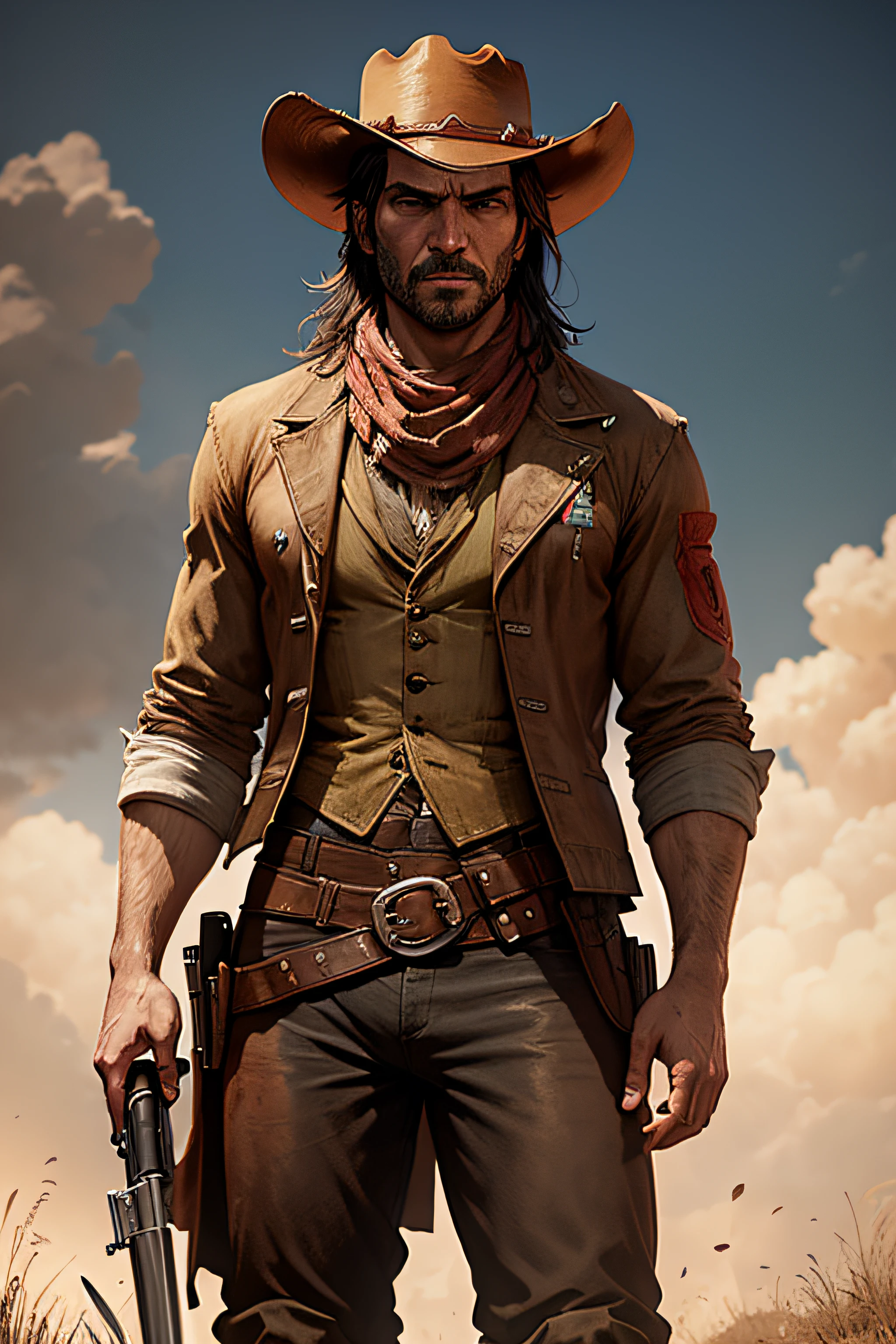 Arafed image of a man in a cowboy outfit holding a gun - SeaArt AI