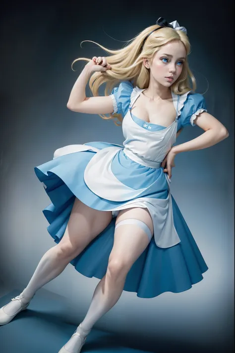 masterpiece, 1girl, solo, a sexy Alice in Wonderland with blonde hair, powder blue dress with ...
