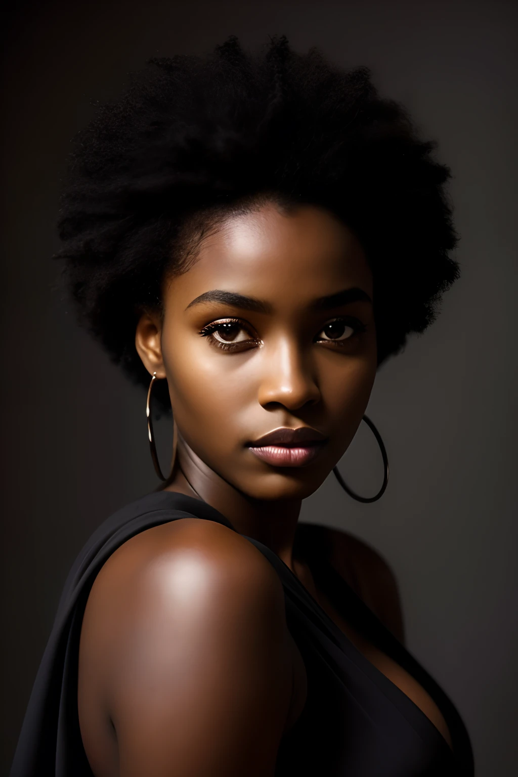 A Close Up Of A Woman With A Black Top And Earrings Seaart Ai