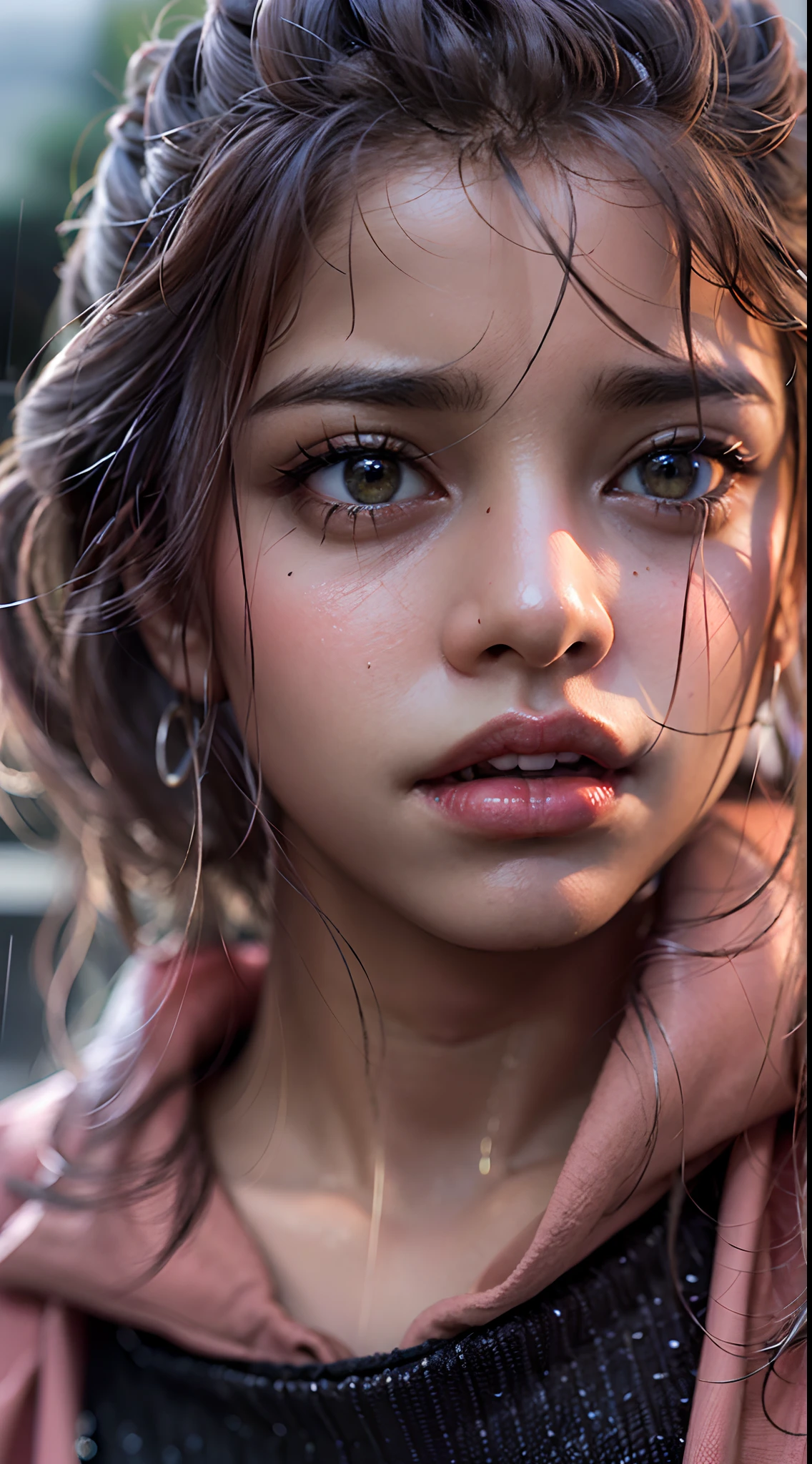 A Close Up Of A Young Girl With A Pink Jacket And A Black Top Seaart Ai
