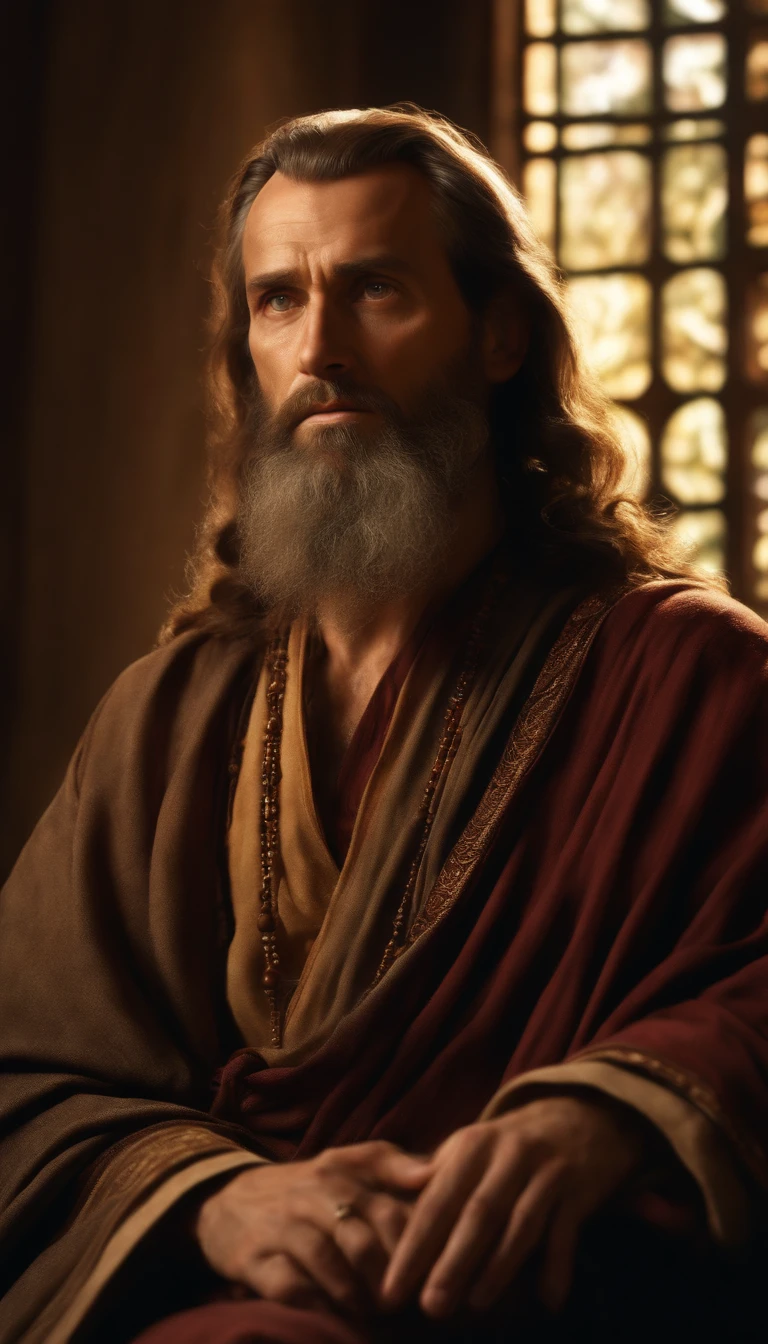 (best quality, ultra-detailed, realistic: 1.37), Apostle Paul staring at the screen, long robe ...