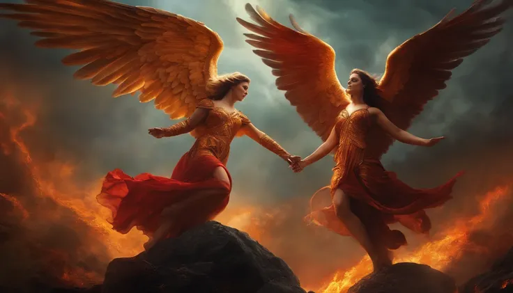 an beautiful angel fighting a demon - SeaArt AI