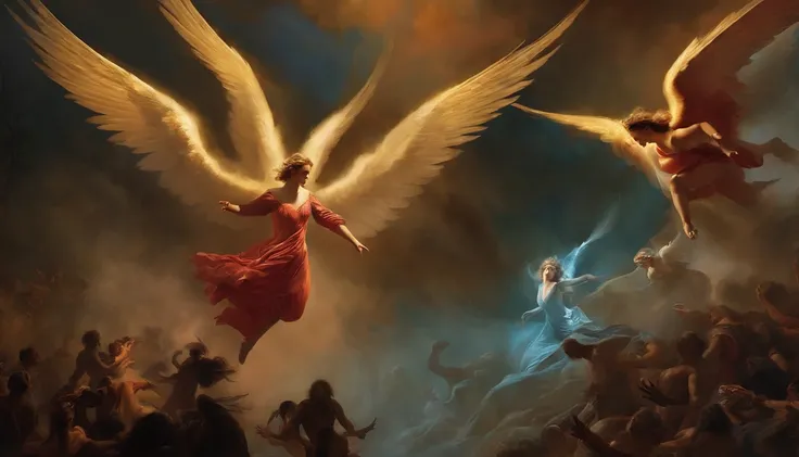 A beautiful angel fighting a demon - SeaArt AI