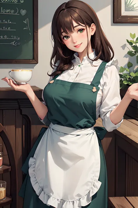 1lady Solo Staff Uniform Deep Green Apron Brown Hair