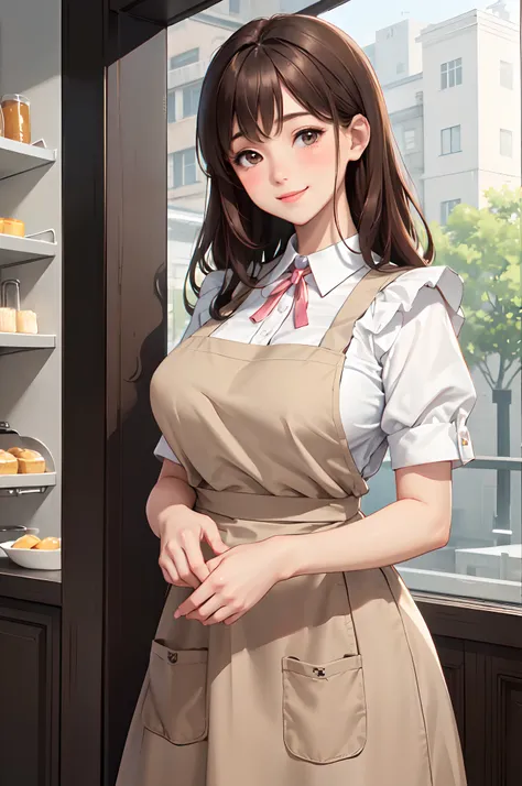 1lady Solo Staff Uniform Deep Green Apron Brown Hair