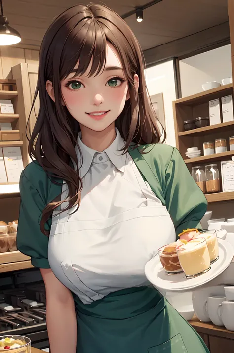 1lady Solo Staff Uniform Deep Green Apron Brown Hair