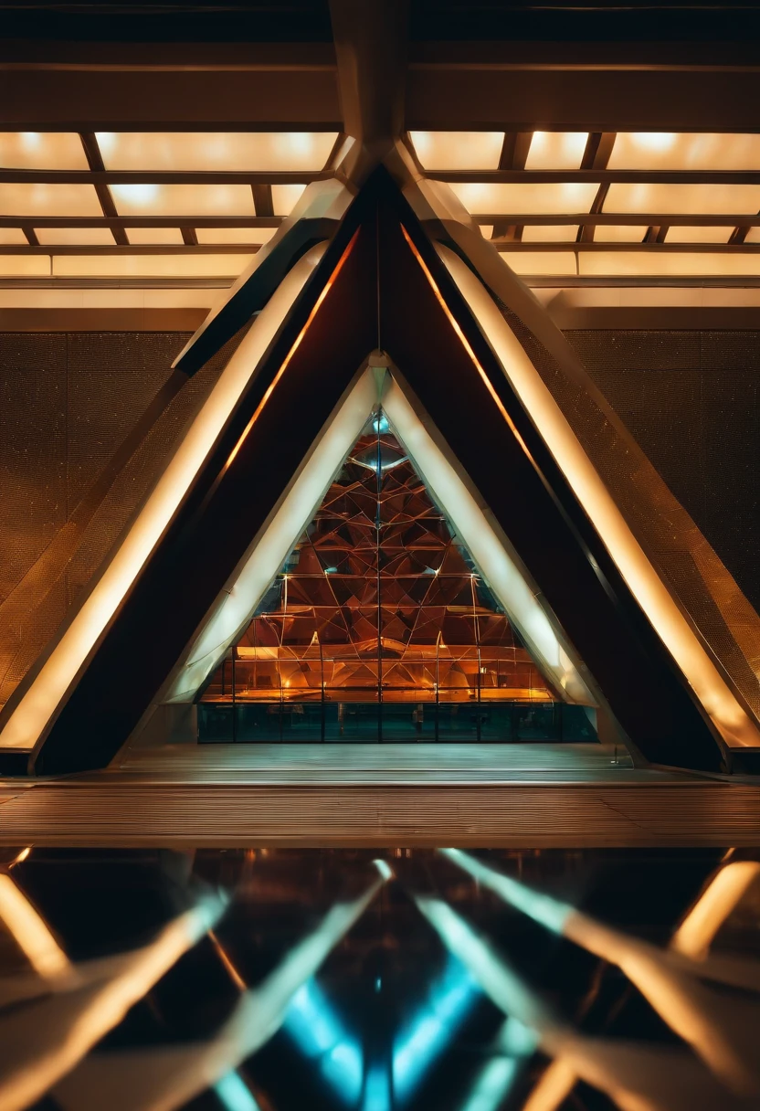 A close up of a triangular structure with lights on it - SeaArt AI