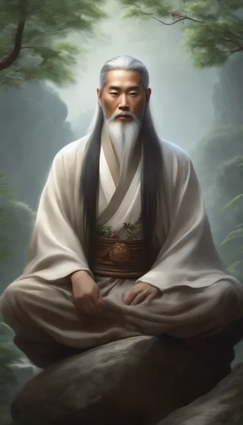 Old man of ancient China，Full of wisdom，gray hair and beard，Deep vision ...