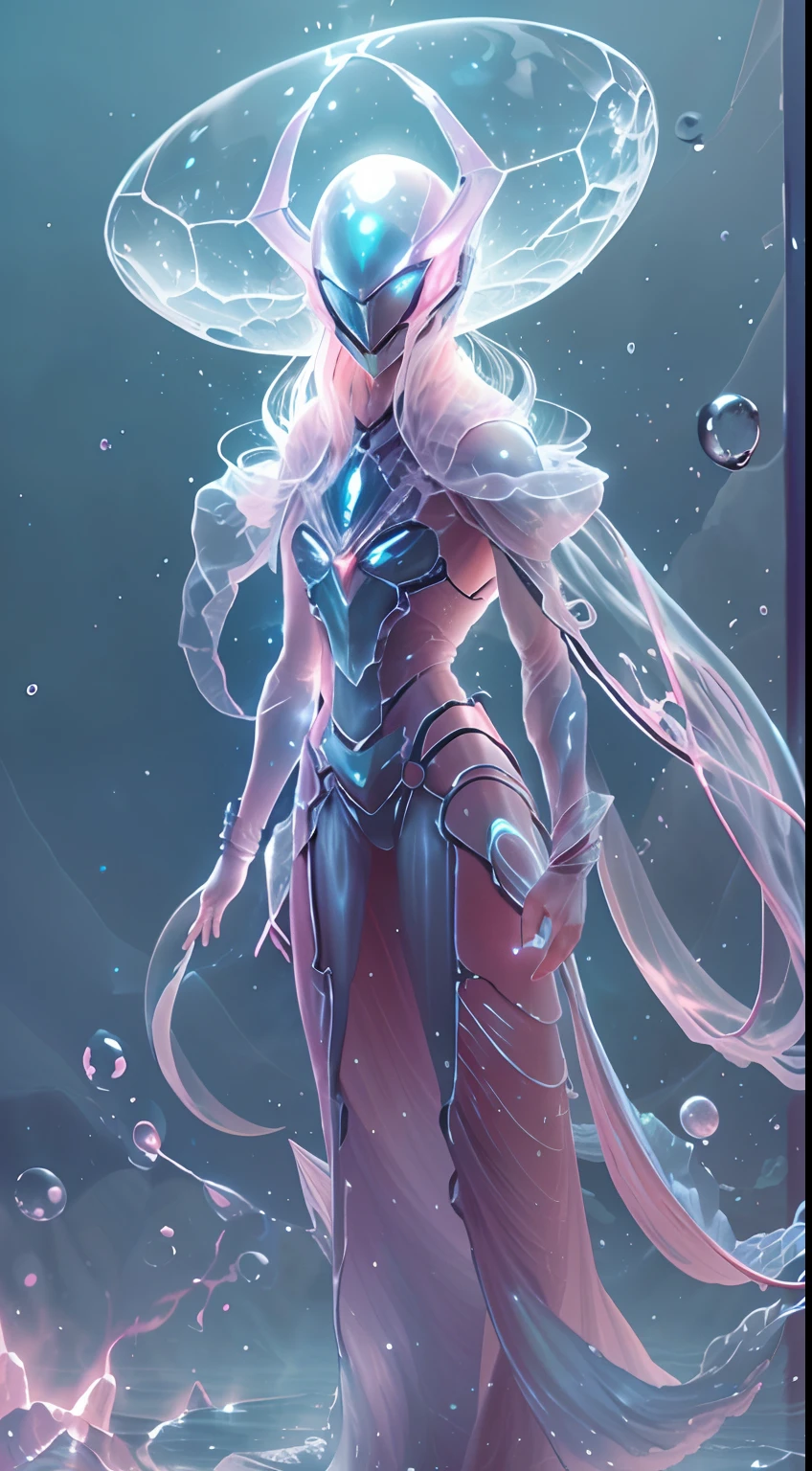 A woman in a futuristic outfit standing in the water - SeaArt AI