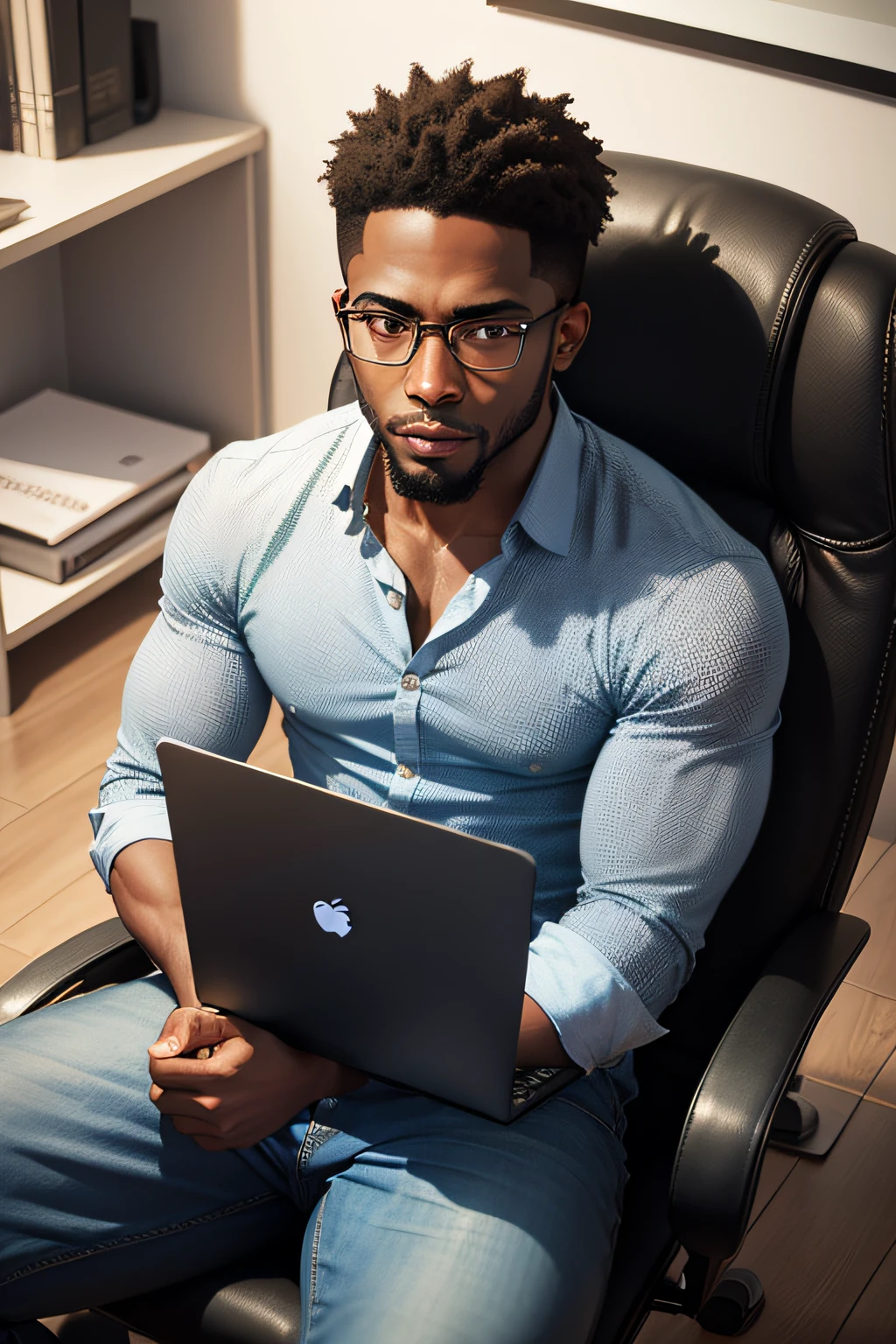 Arafed man sitting in a chair with a laptop computer - SeaArt AI