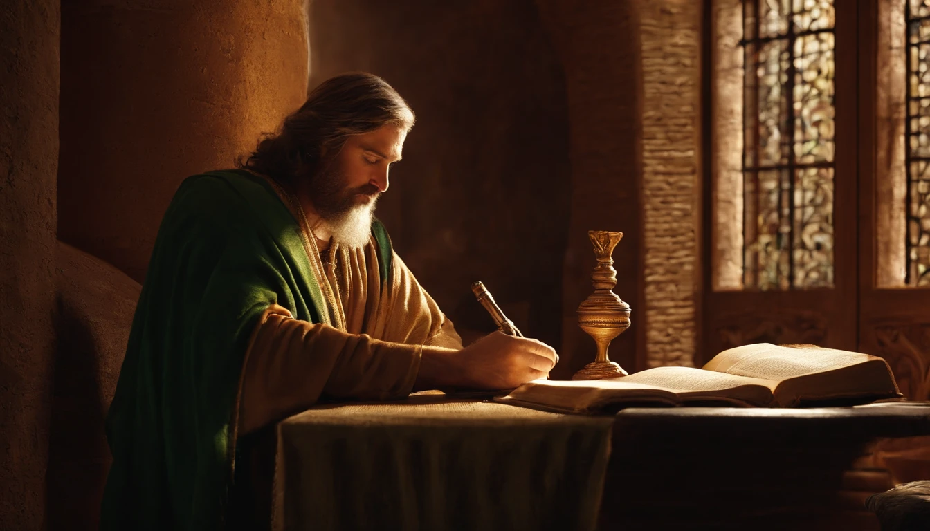 A close up of a man writing a book at a table - SeaArt AI