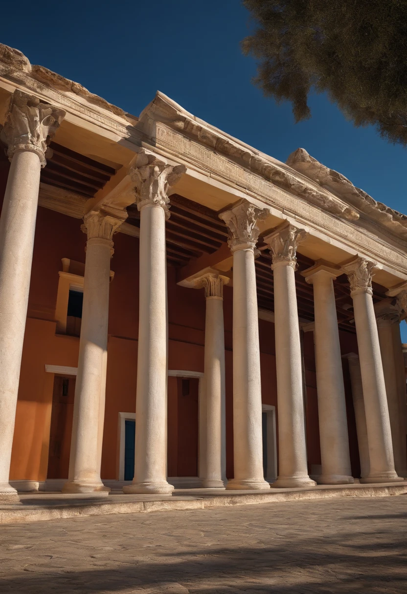 Arafed view of a building with columns and a door - SeaArt AI
