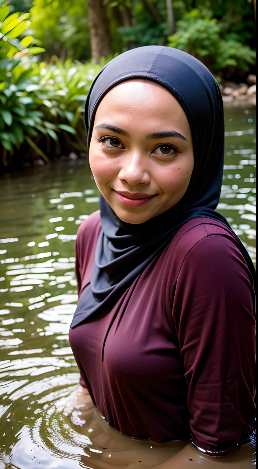 There is a woman in a hijab standing in the water - SeaArt AI