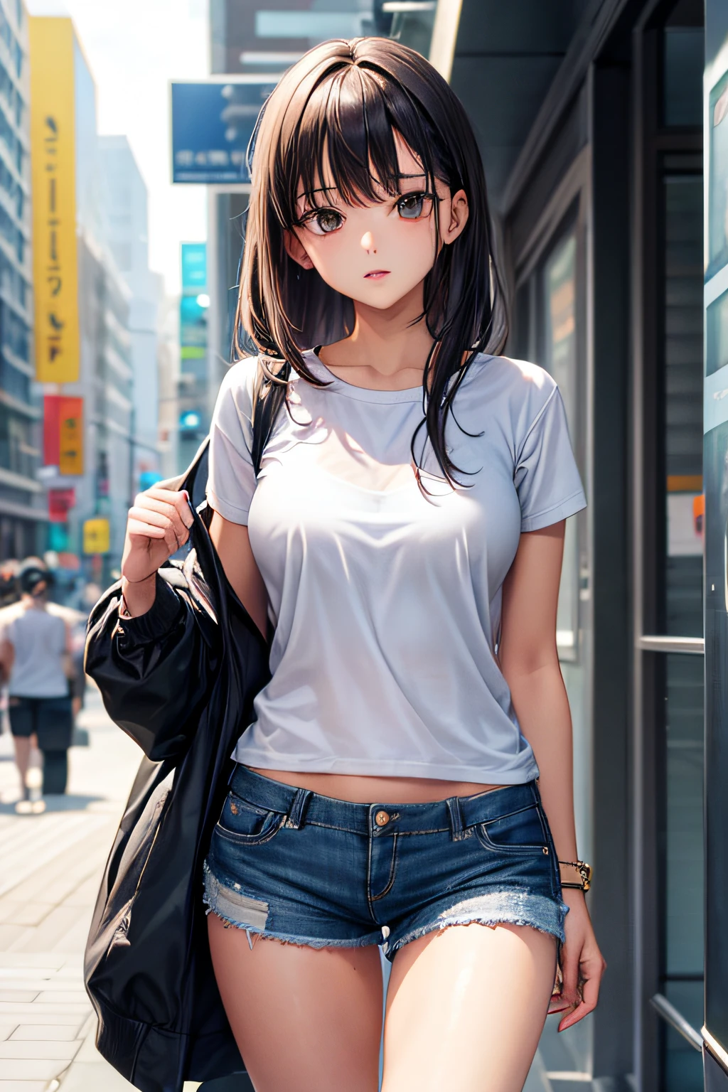 She wearing shorts facing her - SeaArt AI