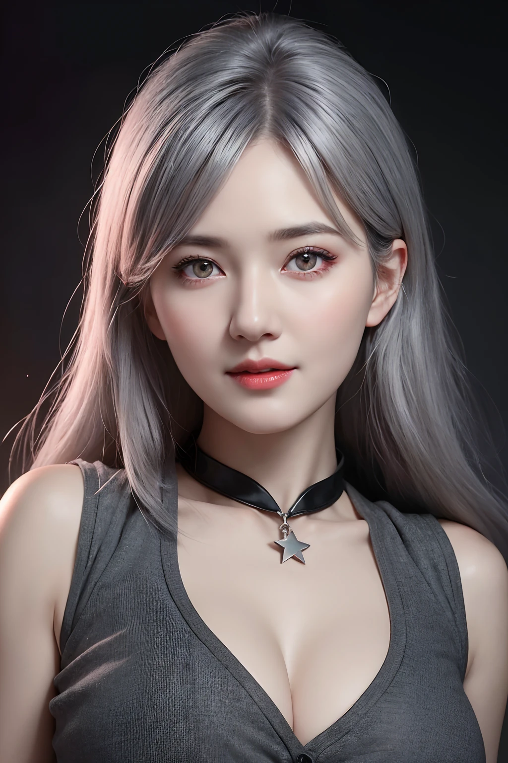1girl, star eye, blush, perfect illumination, grey hair - SeaArt AI