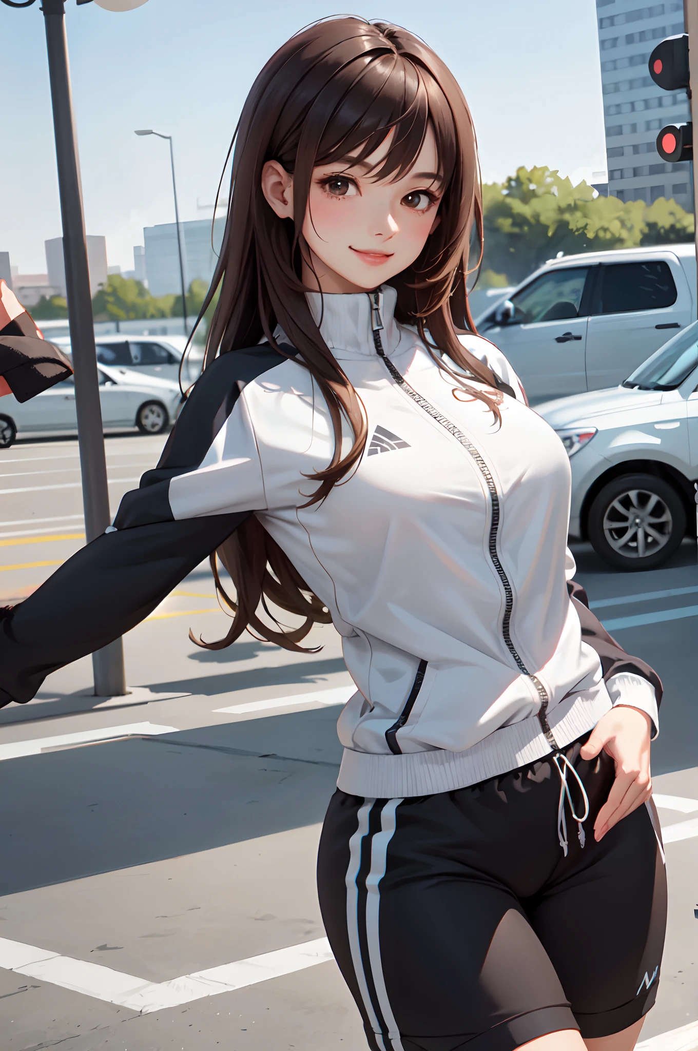 Arafed image of a woman in a white jacket and black shorts - SeaArt AI