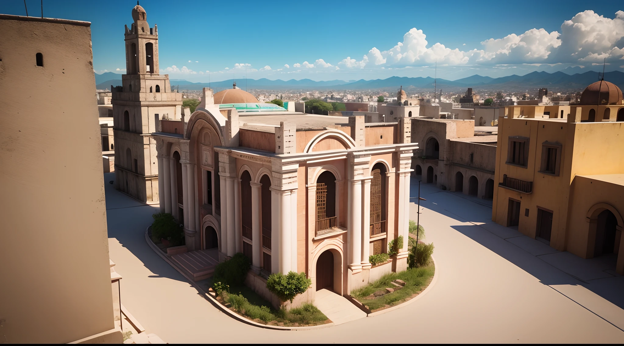 Arafed view of a large building with a clock tower in the middle of a city - SeaArt AI