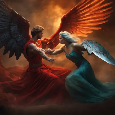 A beautiful angel fighting a demon - SeaArt AI