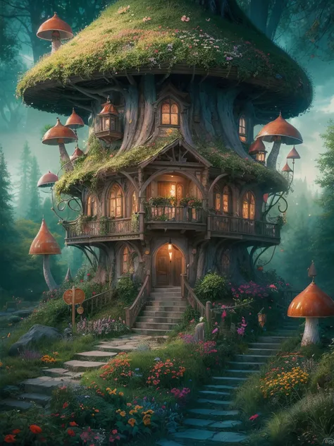 witch treehouse in a magical forest - SeaArt Al - Free Al Art Generator