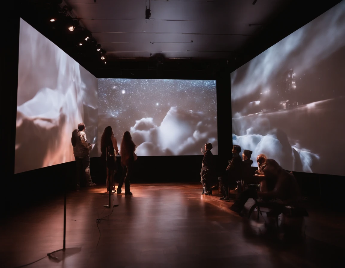 People are watching a video of a woman on a screen - SeaArt AI