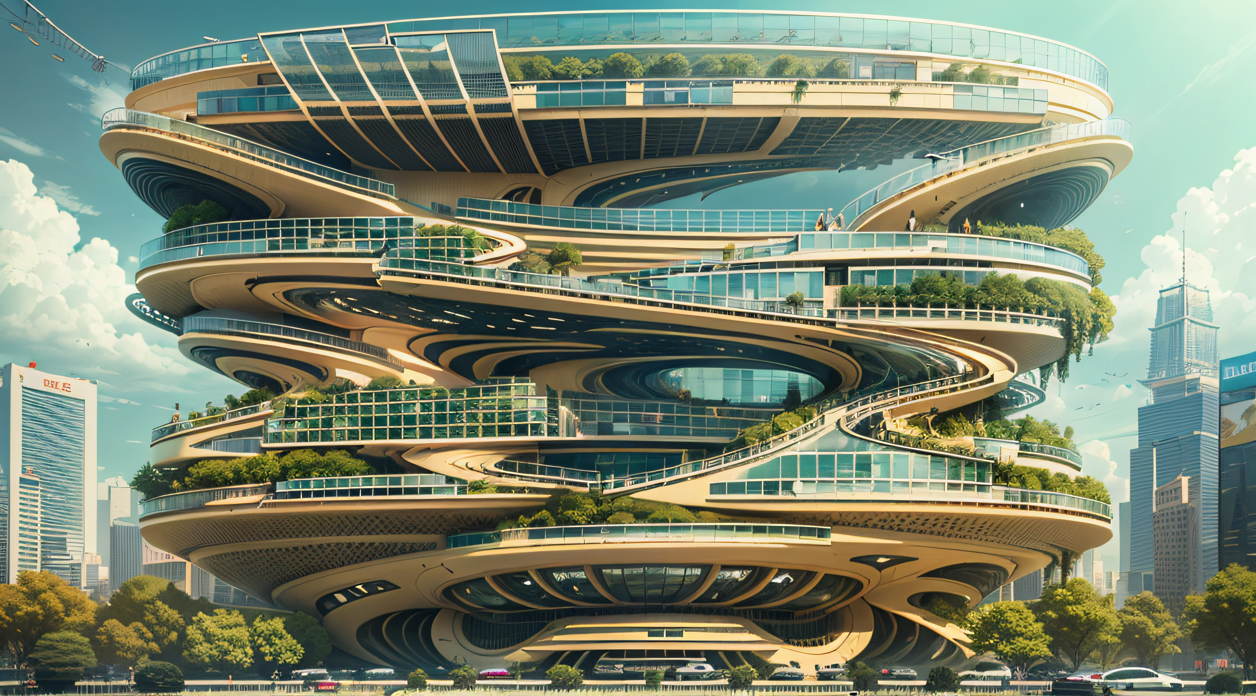 Arafed building with a spiral staircase and a lot of windows - SeaArt AI