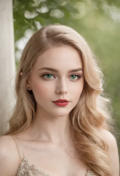 Beautiful 16 year old girl, Long wavy golden blonde hair, Emerald green eyes, Expressive ...