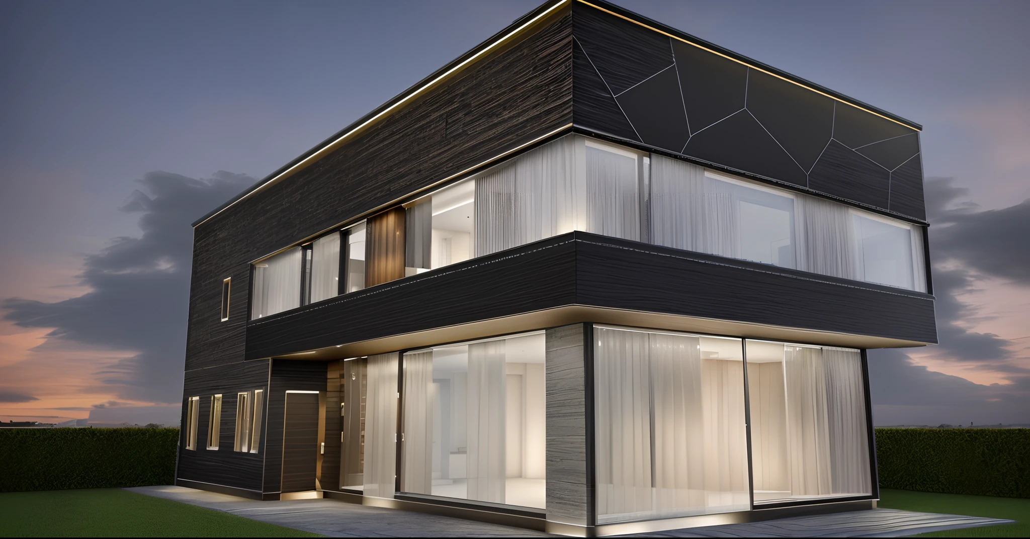 a rendering of a modern house with a lot of windows, vue 3d render, concept house, 3d ...