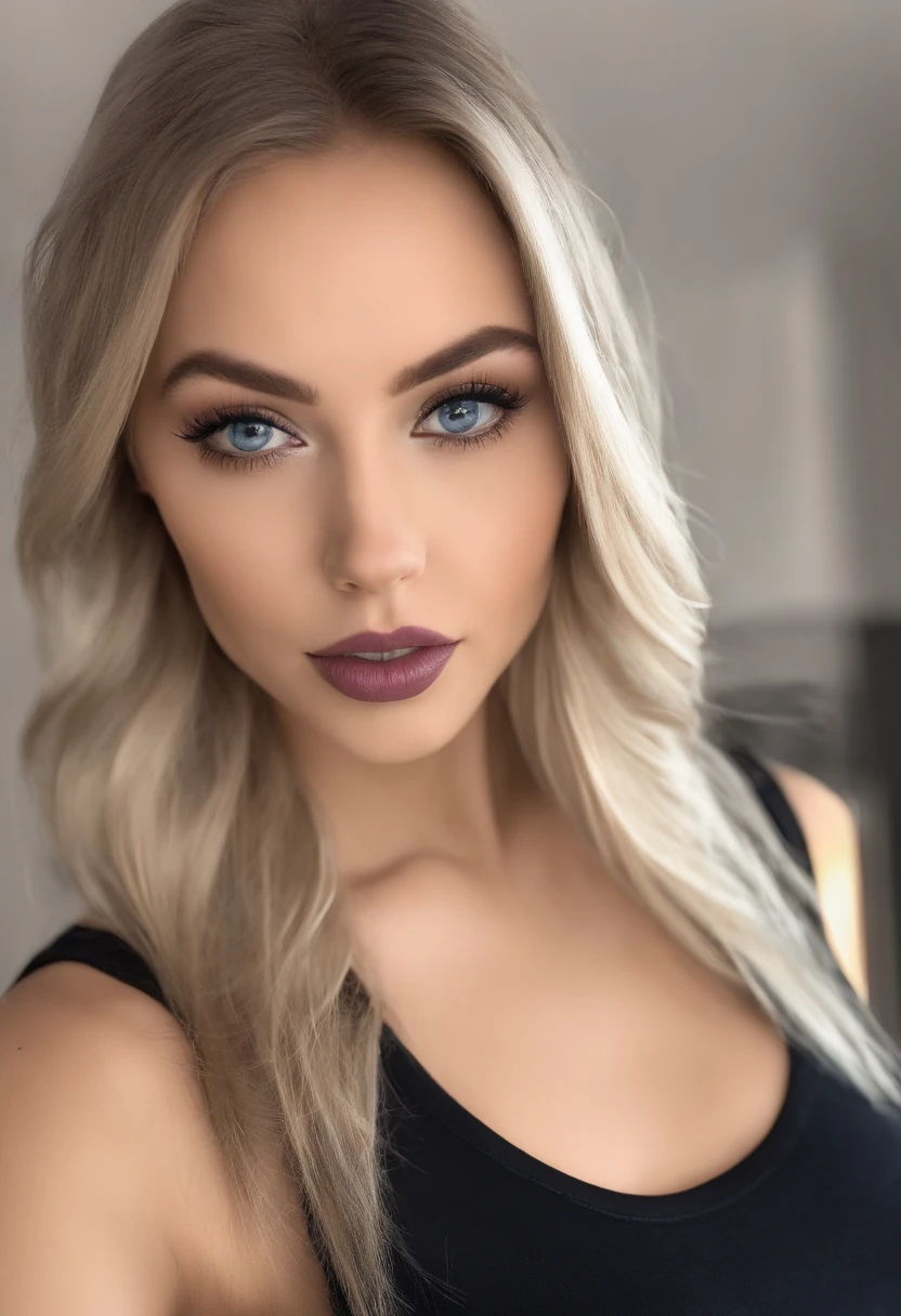 Woman With Matching Tank Top And Panties Sexy Girl With Blue Eyes