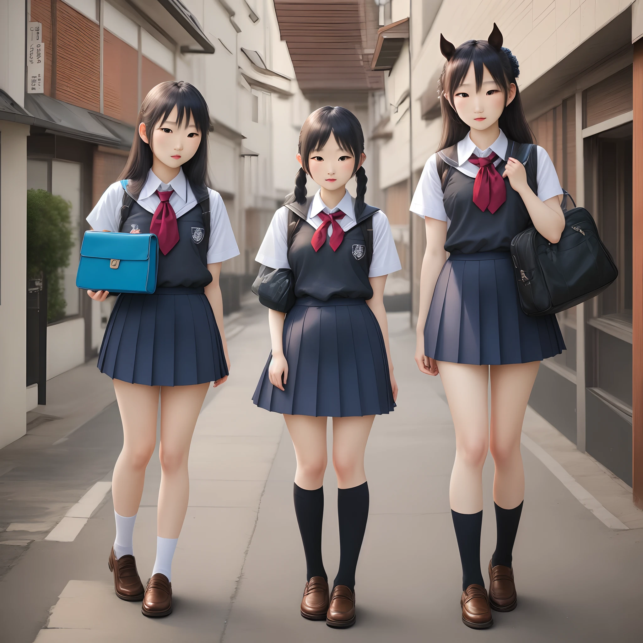 制服を着た3人の女の子が通りを歩いている Seaart Ai