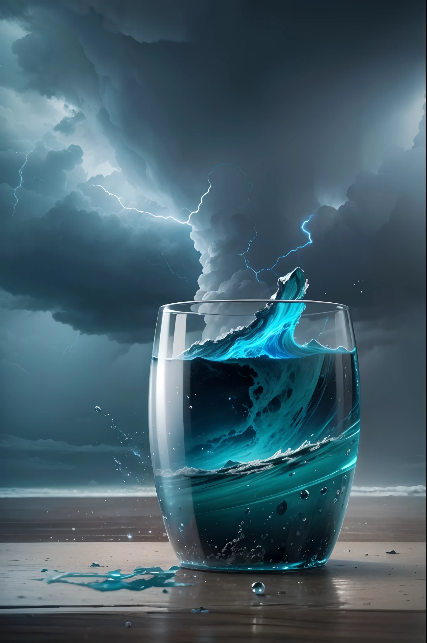 Storm in a teacup, raios, tornado, dramatic lighting, hiper-realista ...