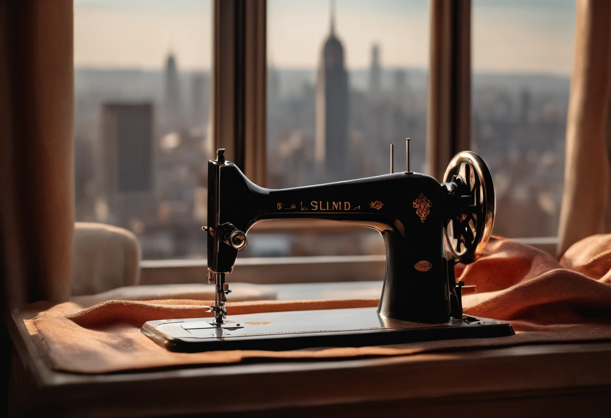 There is a sewing machine sitting on a table in front of a window ...