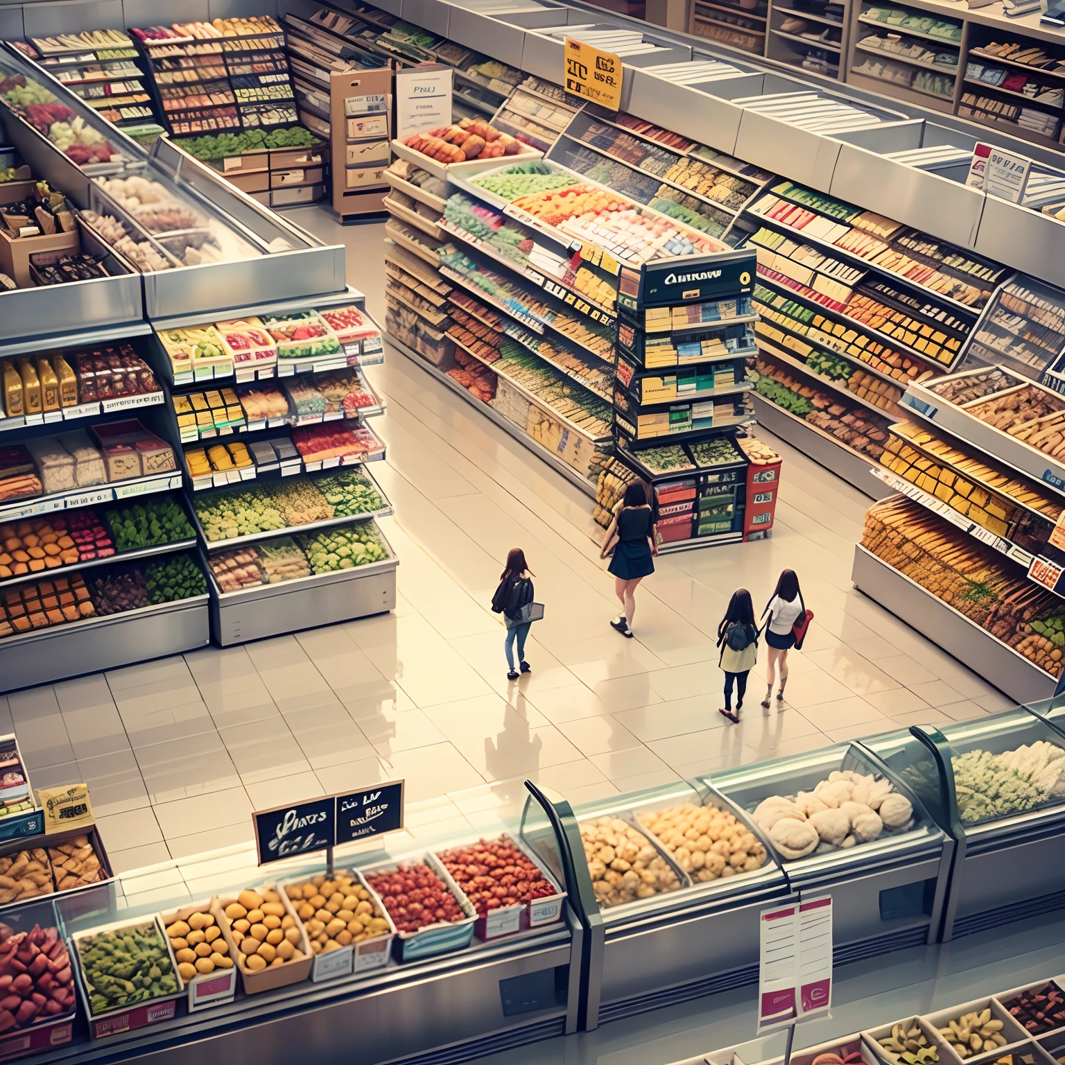 Create a complete supermarket floor plan with all departments, seen ...