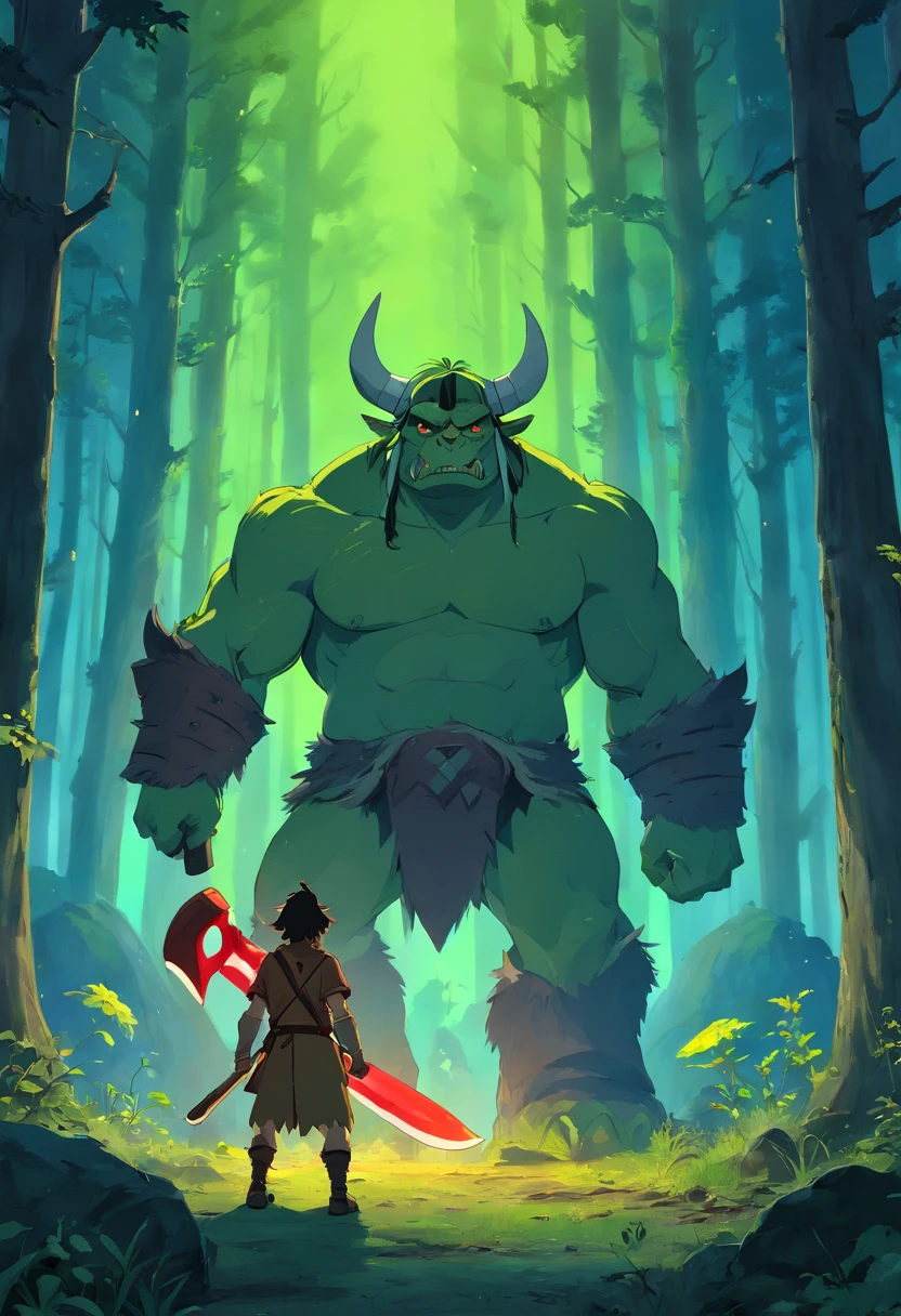 Um guerreiro orc, feroz, Presas Expostas, armadura quebrada, With a giant axe in hand - SeaArt AI