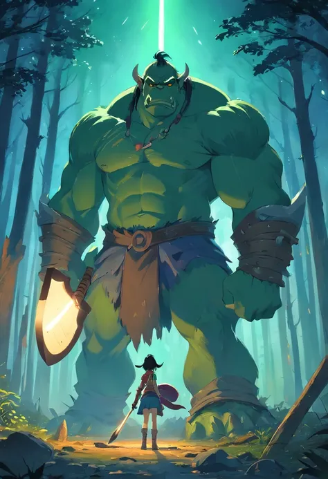 Um guerreiro orc, feroz, Presas Expostas, armadura quebrada, With a giant axe in hand - SeaArt AI