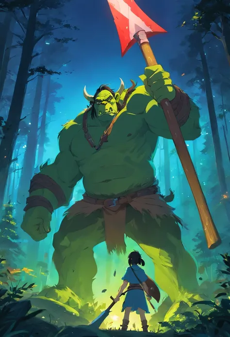 Um guerreiro orc, feroz, Presas Expostas, armadura quebrada, With a giant axe in hand - SeaArt AI