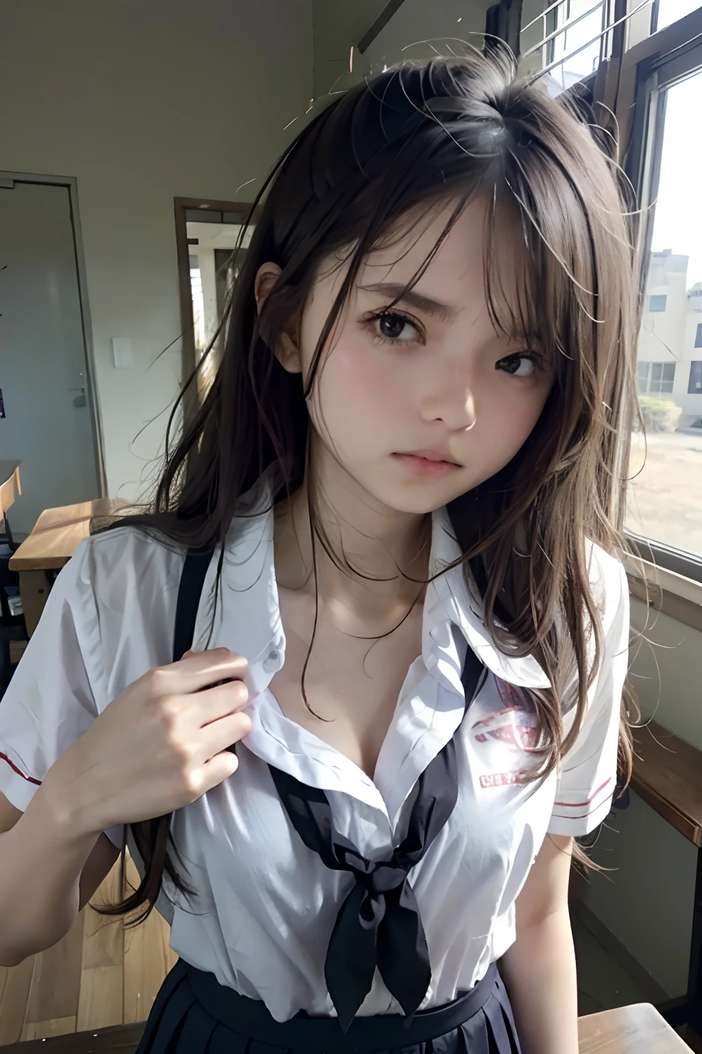 制服を着たアラビアのアジア人少女が写真を撮るためにポーズをとる Seaart Ai 