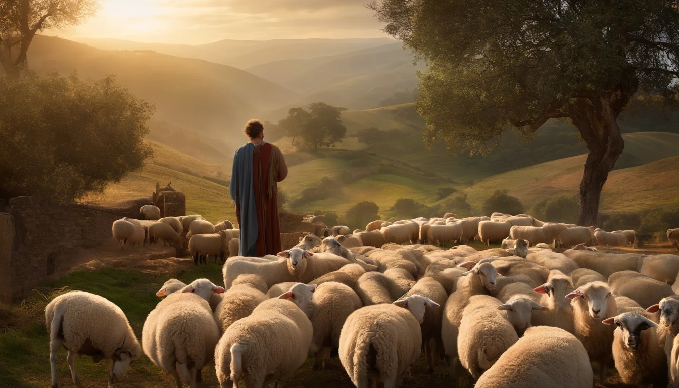(Biblical times) David Bible Tending the Sheep: Crie uma cena de Davi como pastor de ovelhas ...