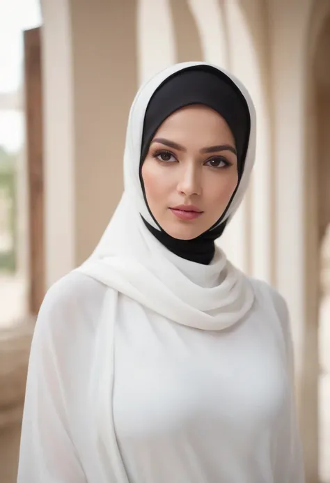 A beautiful girl wearing white hijab in Tashkent, - SeaArt AI