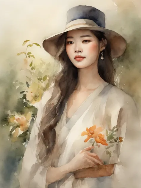Watercolor painting of a Very Beautiful Korean girl : : Trending on Artstation: : Simple ...
