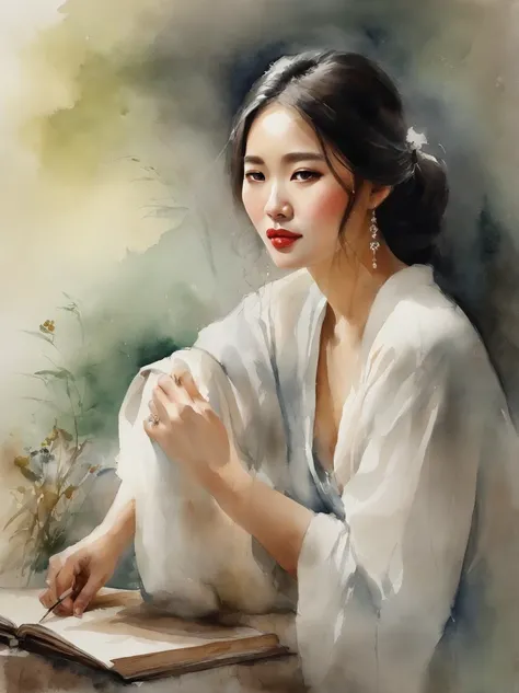 Watercolor painting of a Very Beautiful Korean girl : : Trending on Artstation: : Simple ...