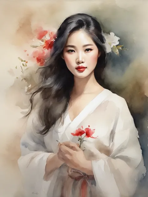 Watercolor painting of a Very Beautiful Korean girl : : Trending on Artstation: : Simple ...