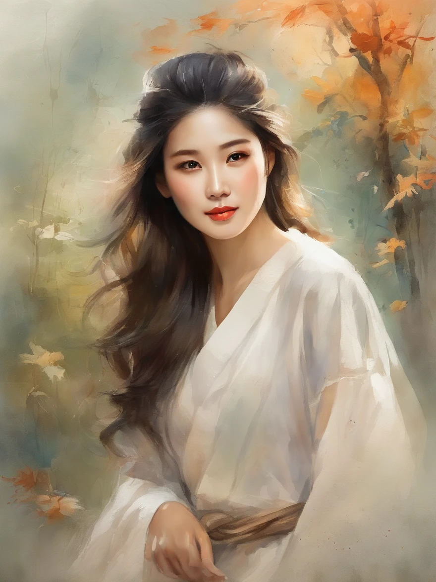 A painting of a woman in a white dress with long hair - SeaArt AI