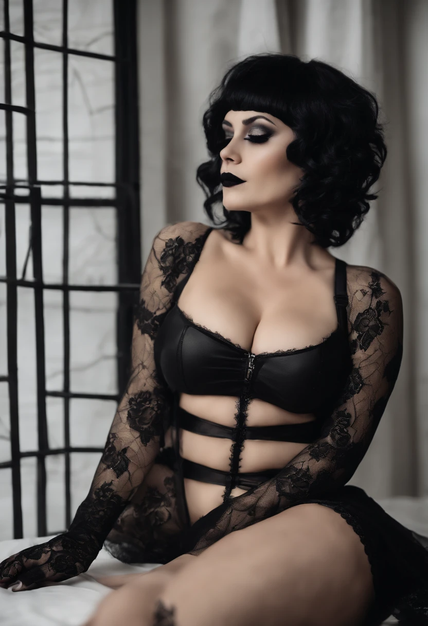Ursula Corbero, Gothic style, maquillaje de ojos negro, labios negros, in black lingerie with ...